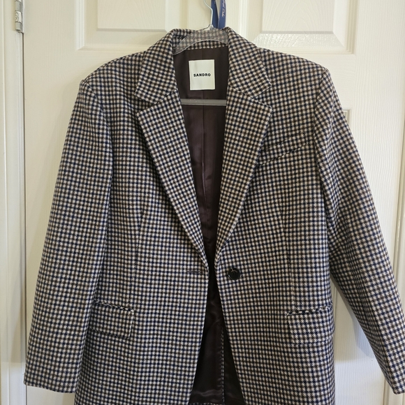 Sandro | Jackets & Coats | Sandro Black And White Checkered Blazer ...